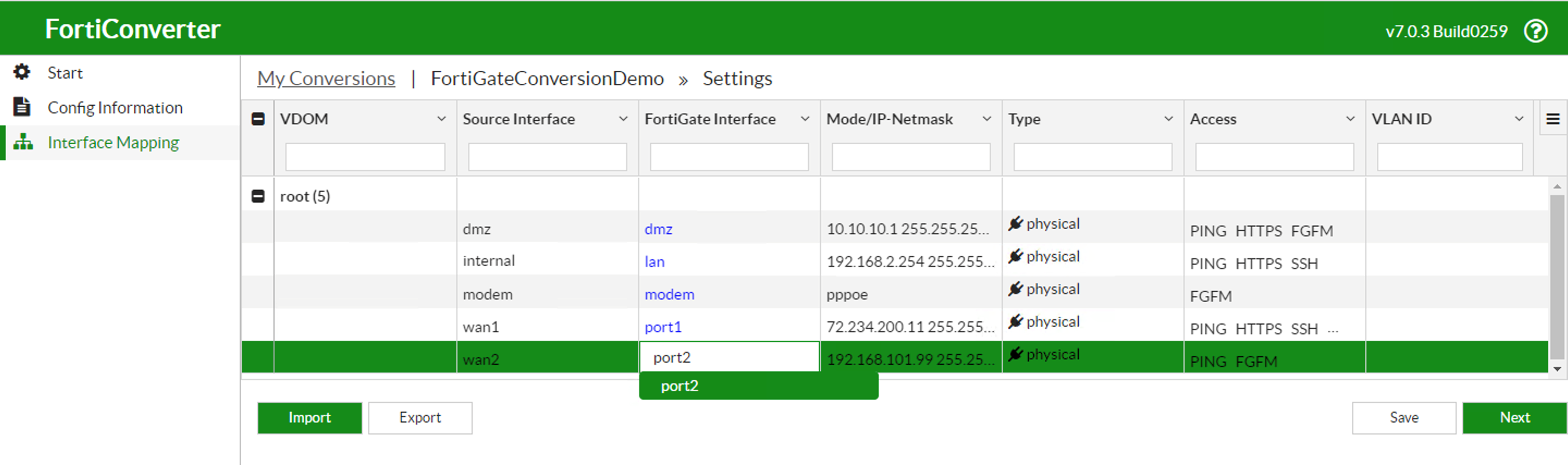Fortinet interface mapping | FortiConverter Tool 7.2.1 | Fortinet Document Library
